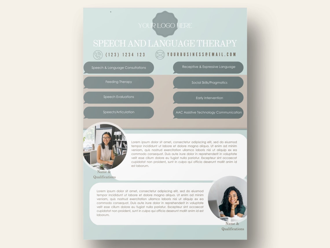 Small Therapy Business Flyer Speech Pathology Fully Editable Canva ...