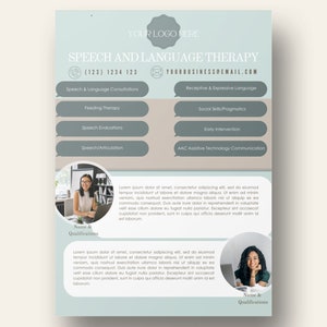 Small Therapy Business Flyer Speech Pathology Fully Editable Canva ...