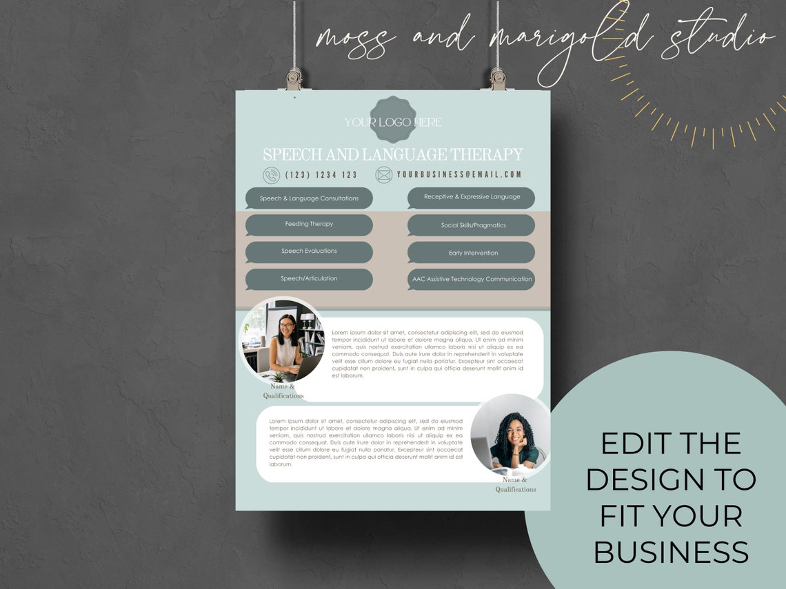 Small Therapy Business Flyer Speech Pathology Fully Editable Canva ...