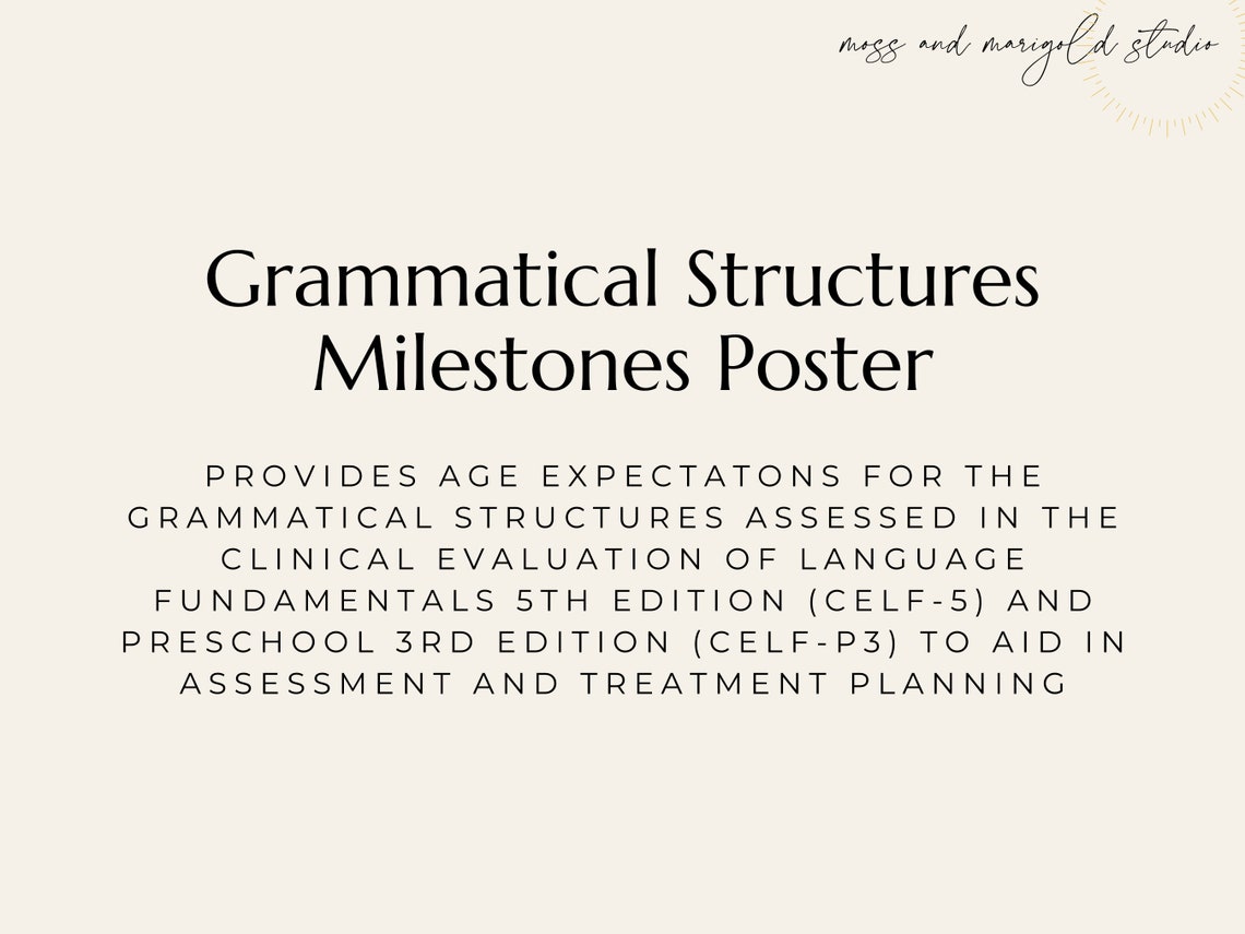 Speech Pathology Poster: Grammatical Word Structure Milestones (digital ...