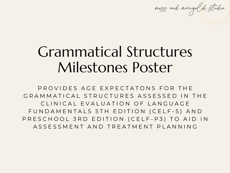 Speech Pathology Poster: Grammatical Word Structure Milestones (digital ...