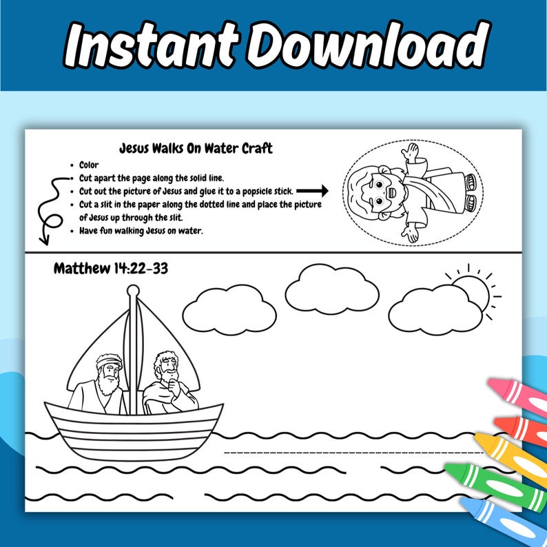 Jesus Walks on Water Kids Bible Story Craft Printable Sunday School ...