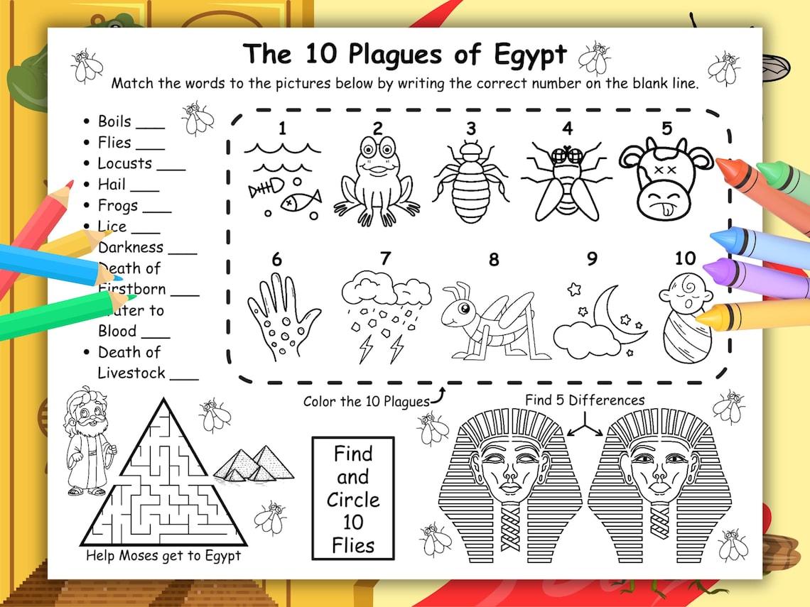 The 10 Plagues of Egypt Kids Activity Sheet, Bible Story Coloring ...