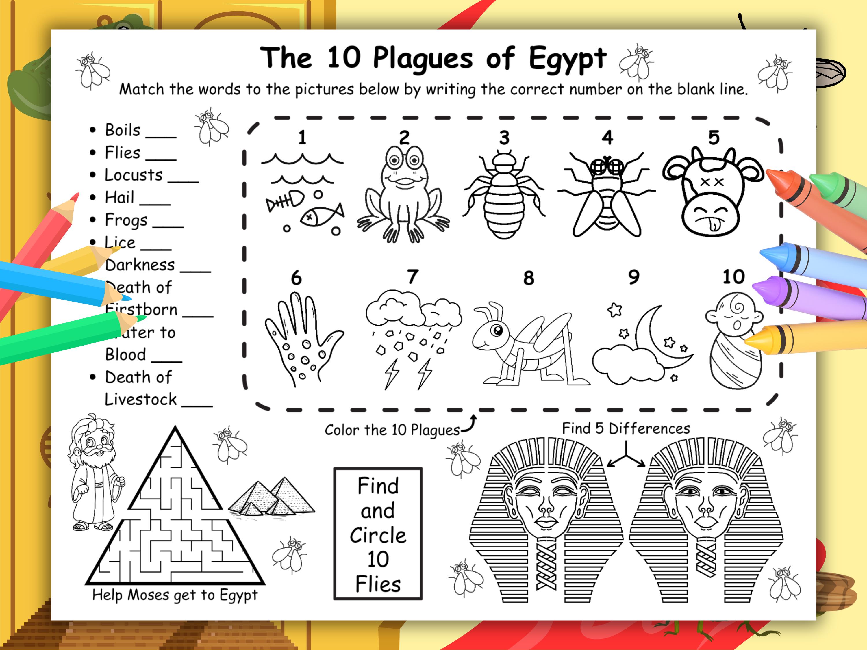 The 10 Plagues of Egypt Kids Activity Sheet, Bible Story Coloring ...
