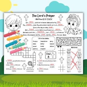 The Lord's Prayer Bible Activity Sheet for Kids, Bible Verse Coloring ...
