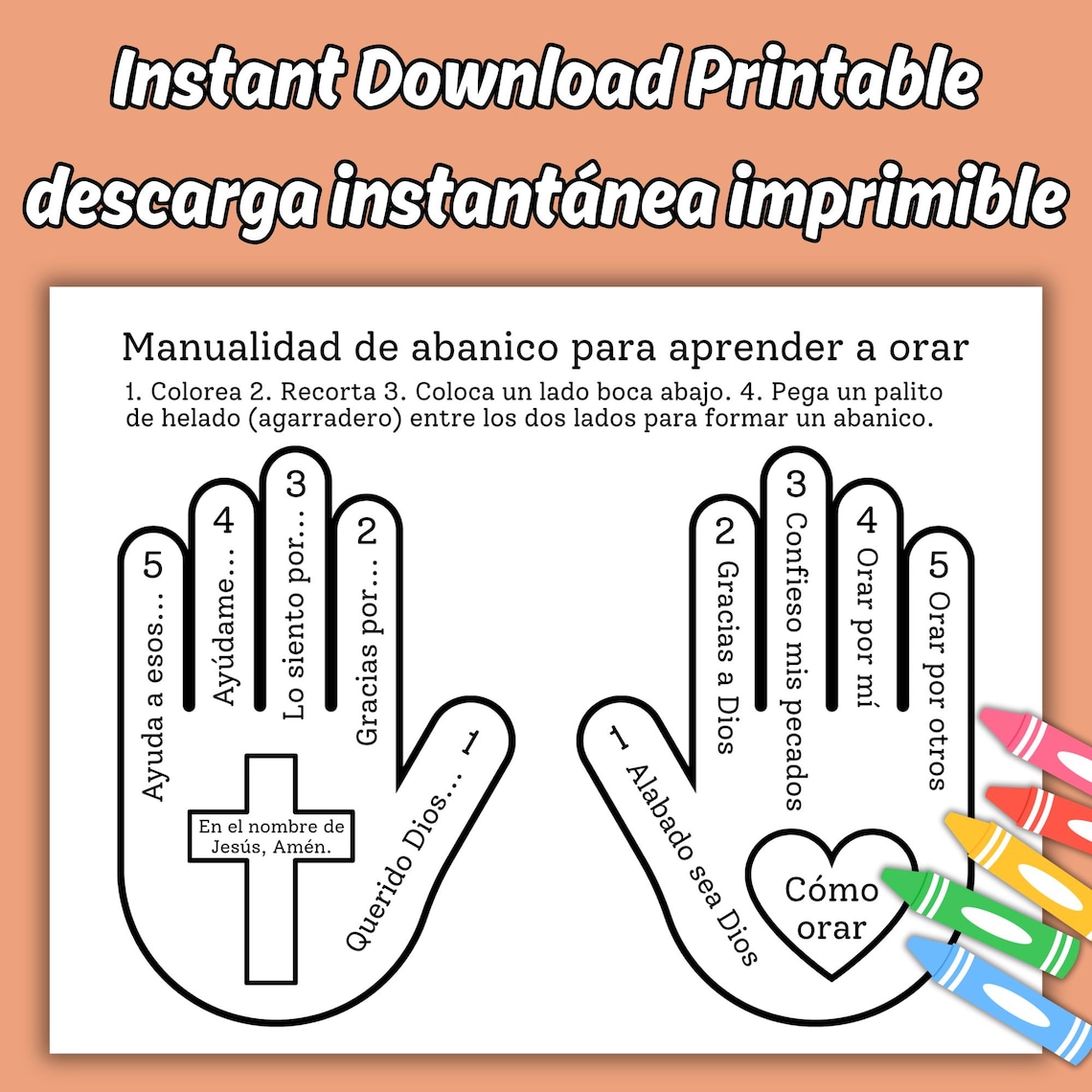 How to Pray Fan Craft IN SPANISH for Kids Sunday School Bible Lesson ...