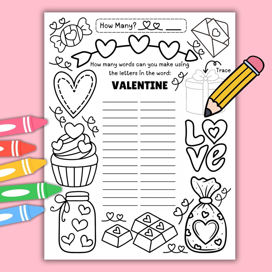 Valentine's Day Coloring Activity Page for Kids, Valentine's Day Party ...