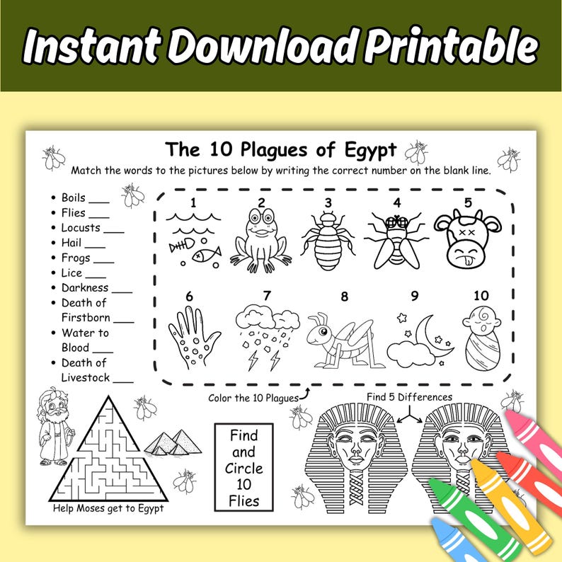 The 10 Plagues of Egypt Kids Activity Sheet, Bible Story Coloring ...