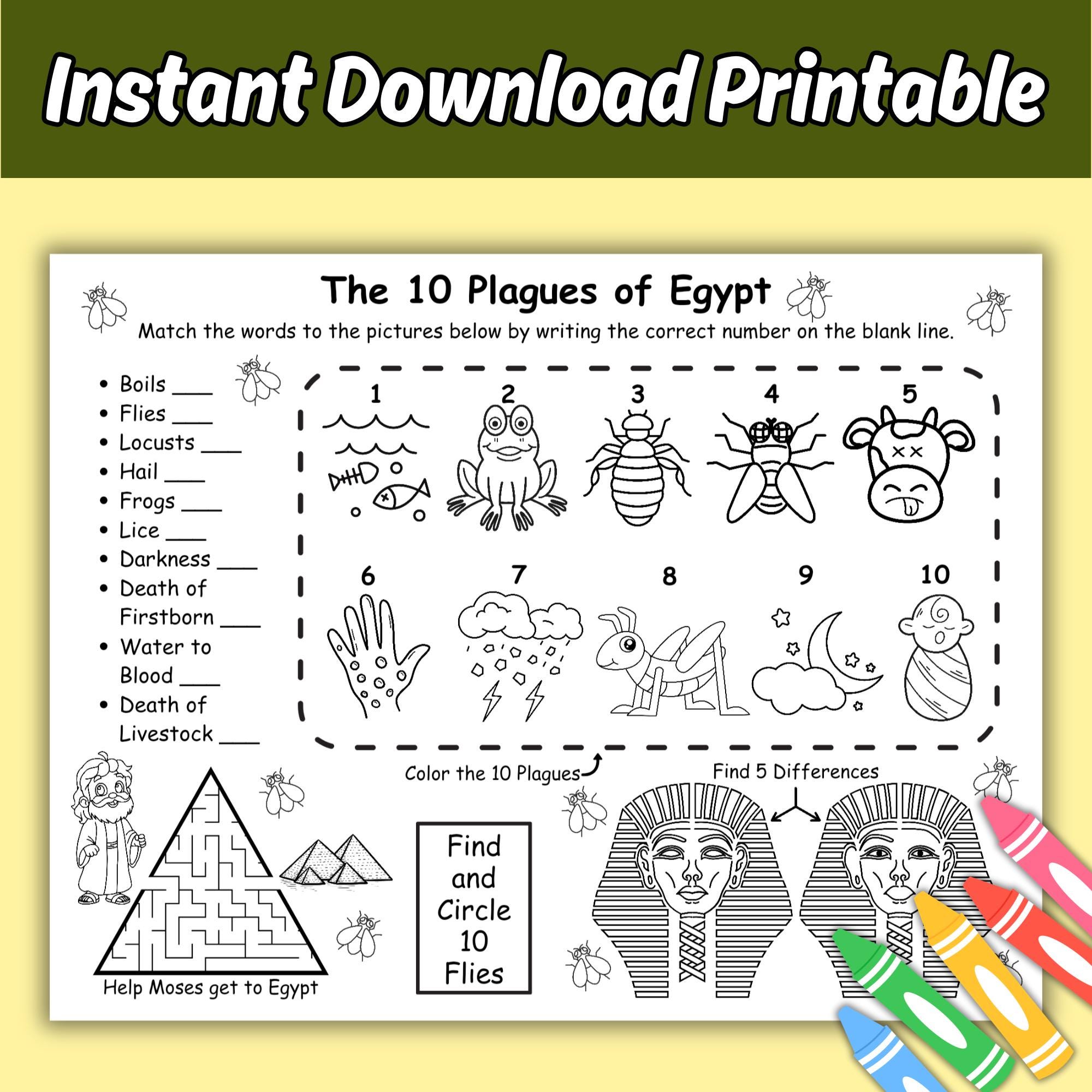 The 10 Plagues of Egypt Kids Activity Sheet, Bible Story Coloring ...