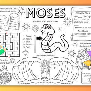Moses Kids Activity Sheet, Bible Story Coloring Activity Page, Moses ...