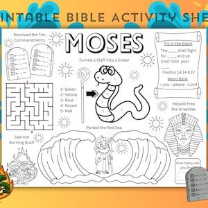 Moses Kids Activity Sheet, Bible Story Coloring Activity Page, Moses ...