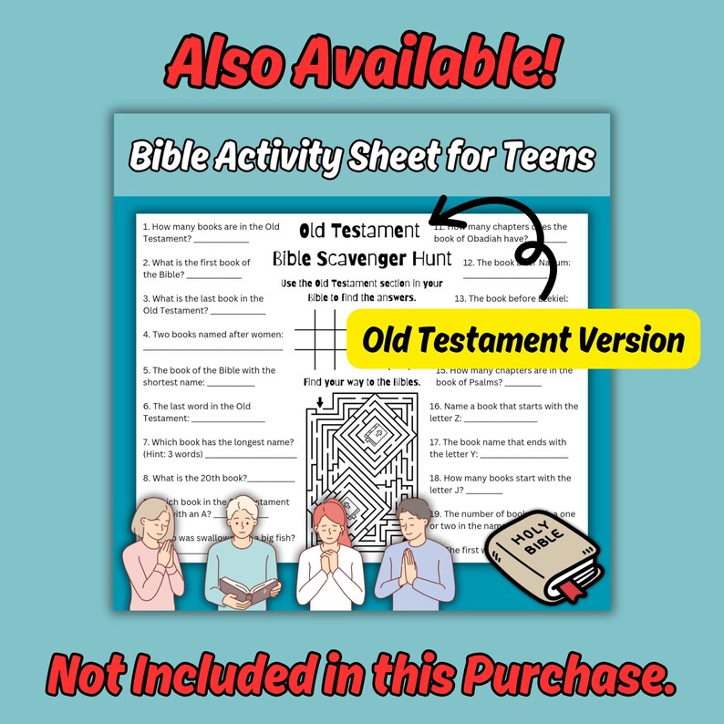 New Testament Books of the Bible Scavenger Hunt Activity Sheet Placemat ...