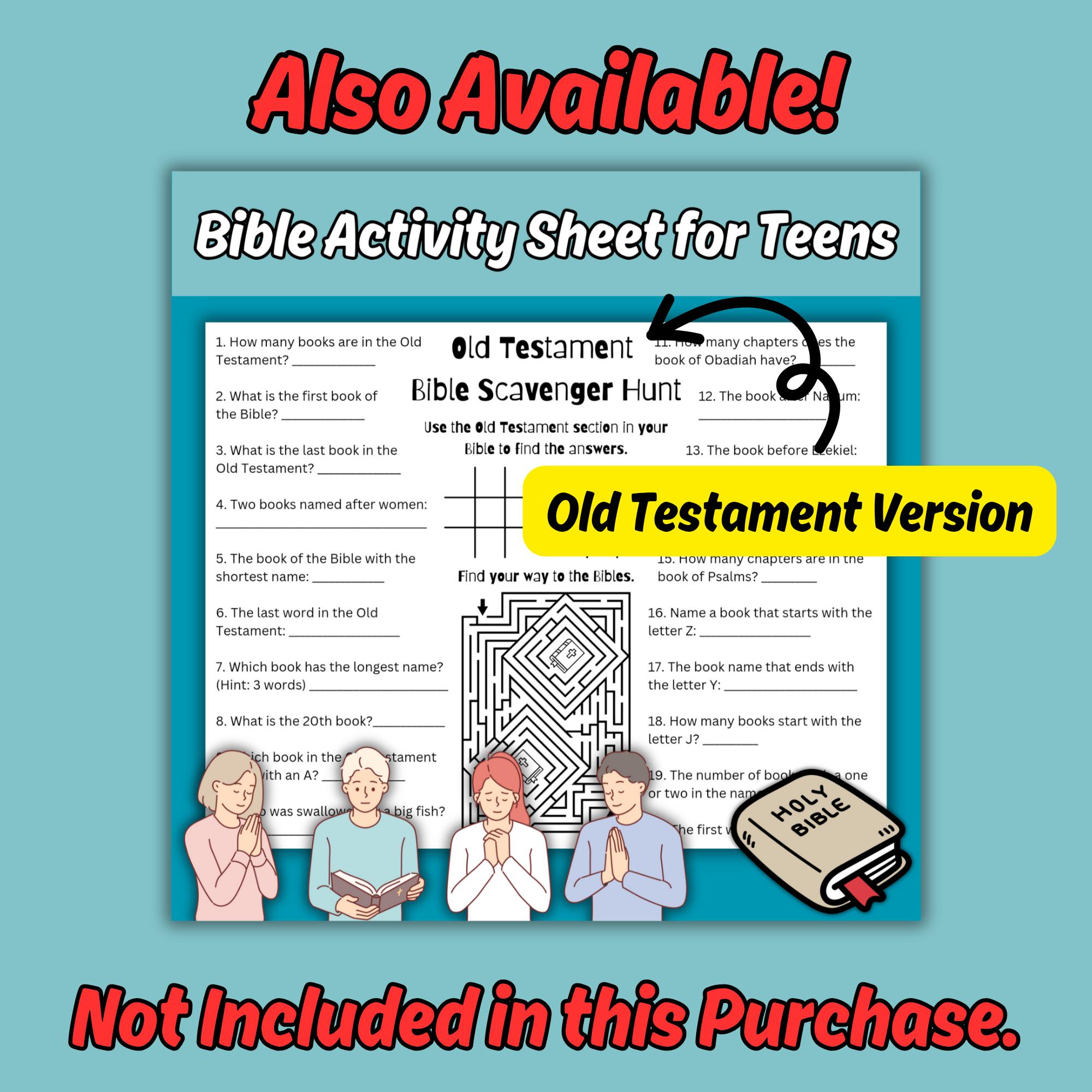 New Testament Books of the Bible Scavenger Hunt Activity Sheet Placemat ...