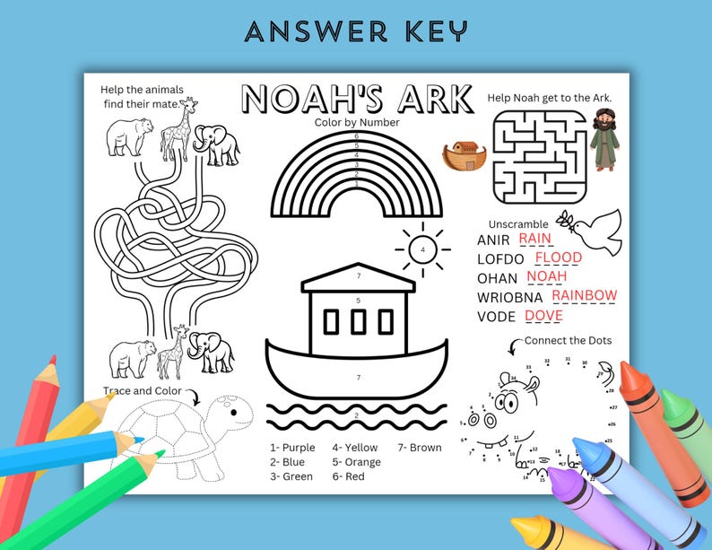 Noah's Ark Kids Printable Activity Sheet, Bible Story Coloring Activity ...