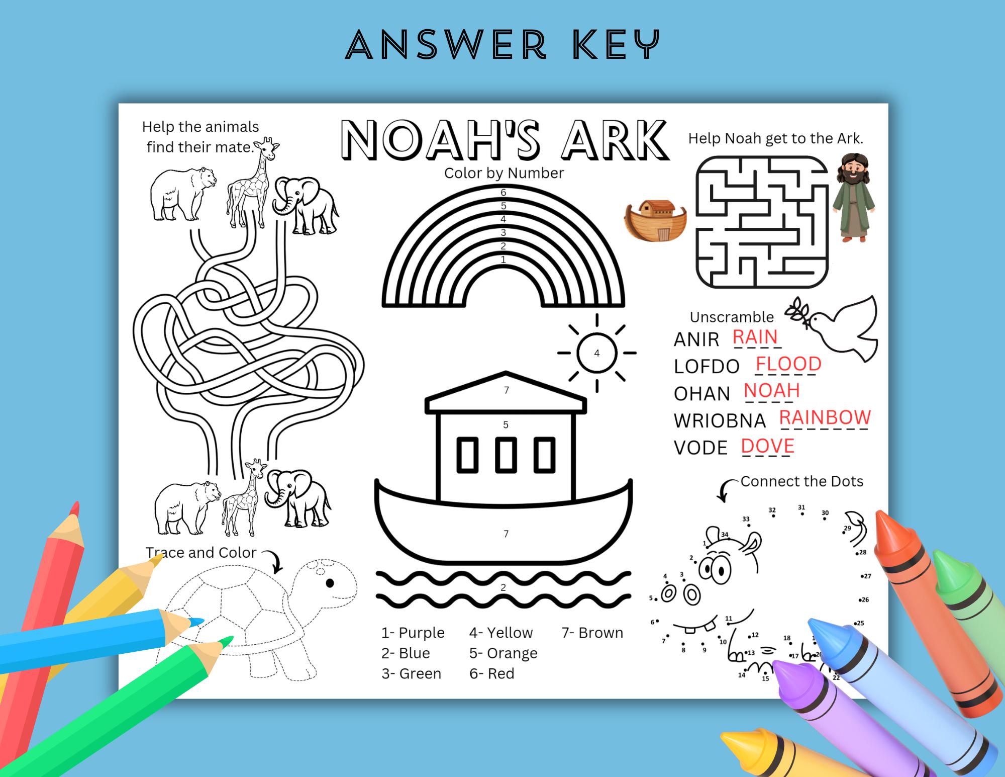 Noah's Ark Kids Printable Activity Sheet, Bible Story Coloring Activity ...