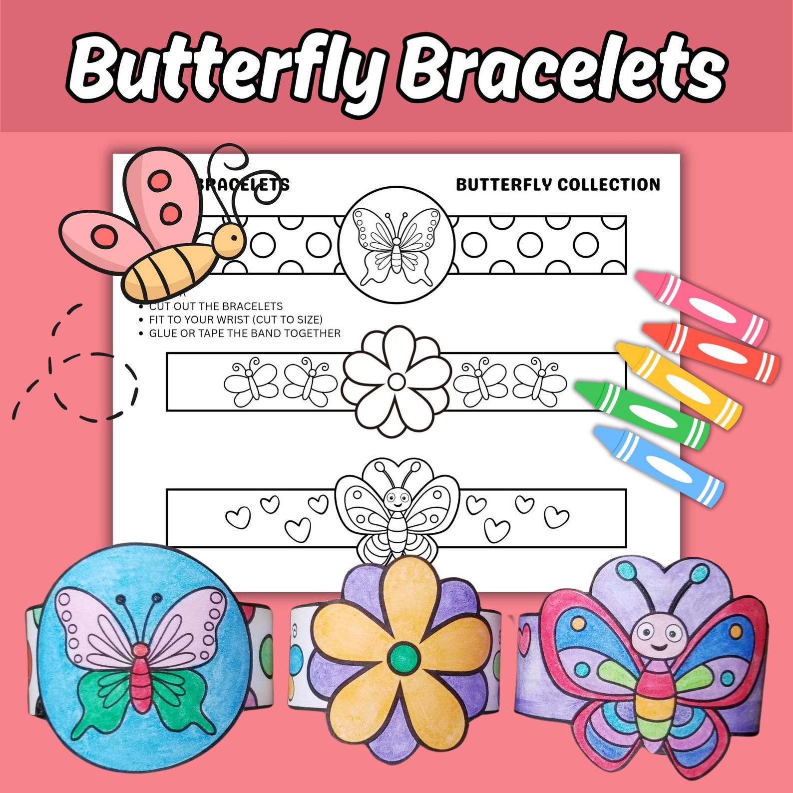 Butterfly Paper Bracelets Printable Craft for Kids Butterfly Themed ...