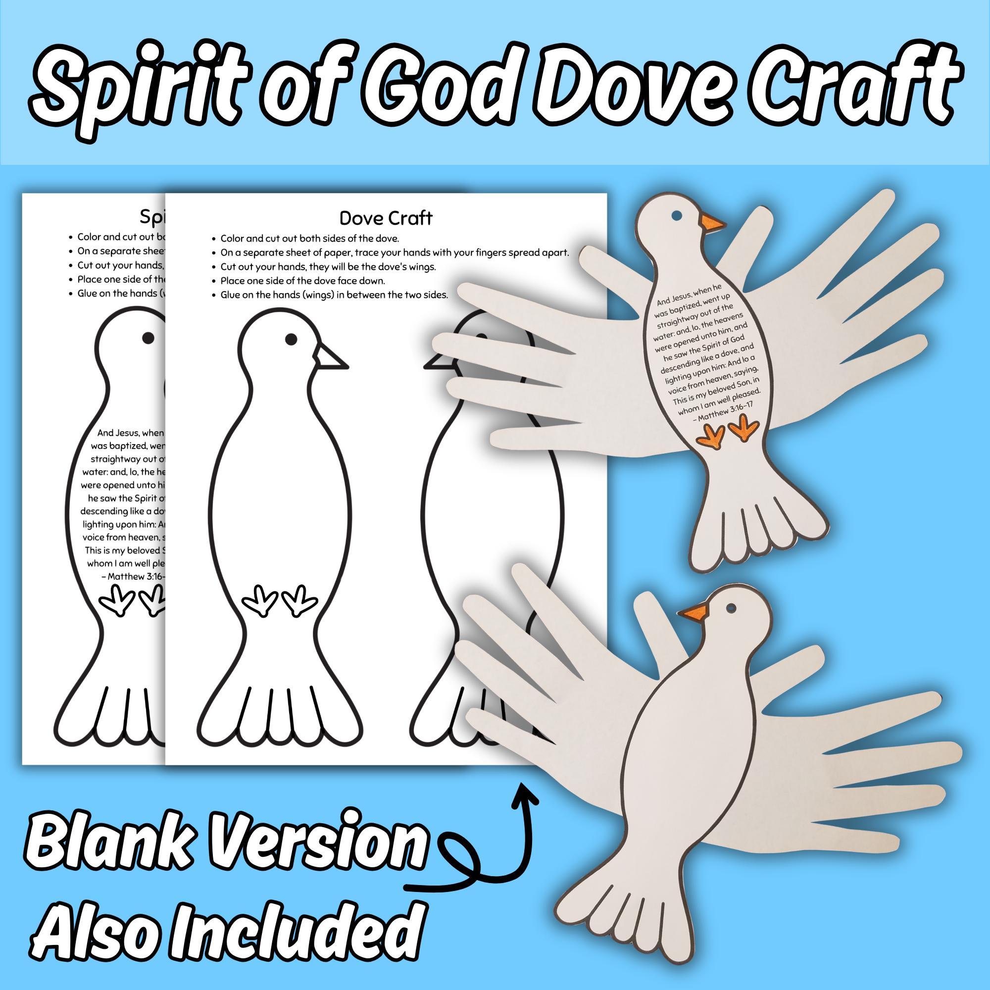 Spirit of God Dove Craft Printable for Kids Sunday School Bible Lesson ...