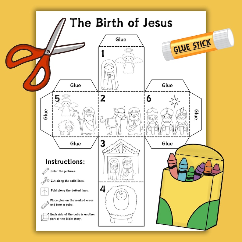 The Birth of Jesus Cube Craft Sunday School Church Lesson for Kids ...