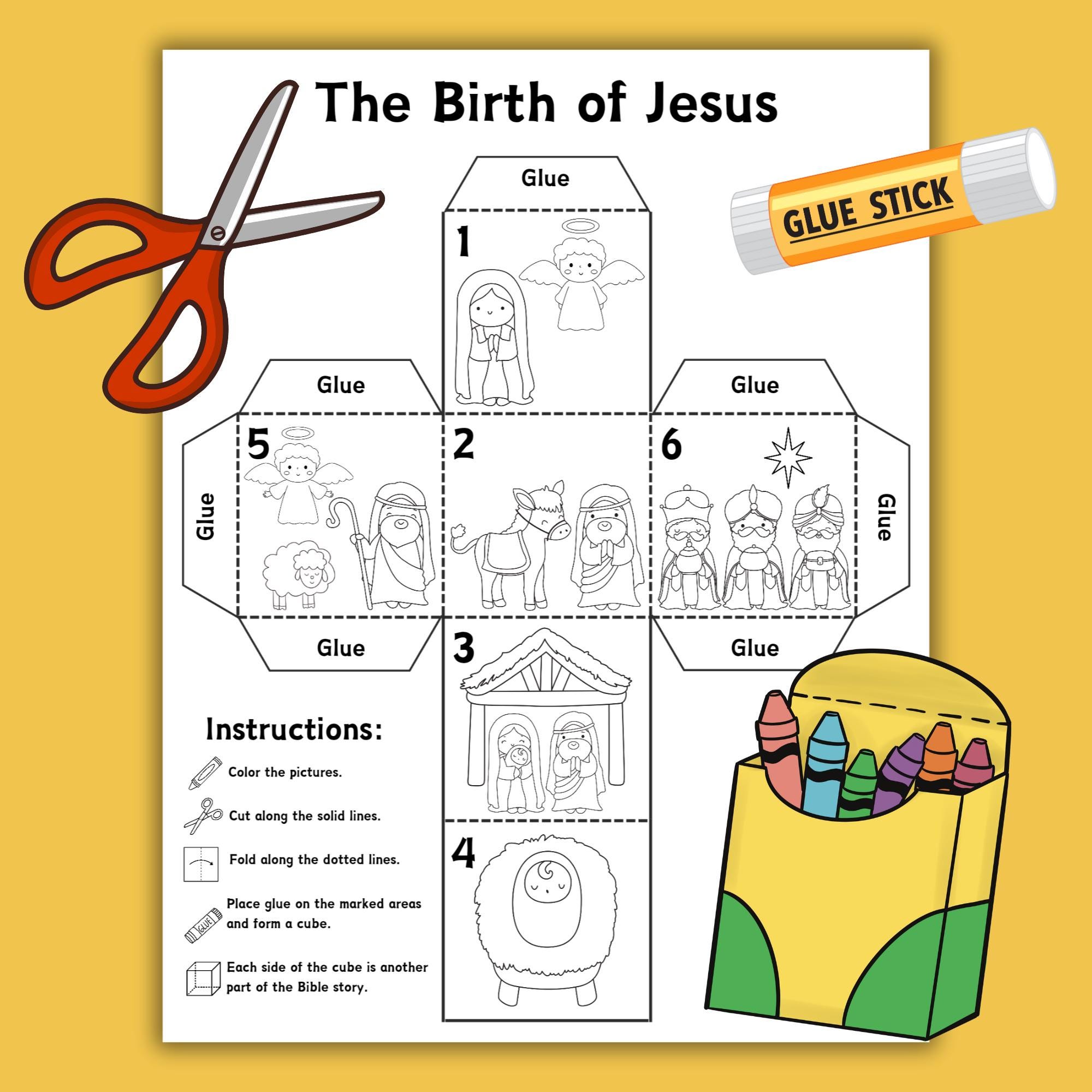 The Birth of Jesus Cube Craft Sunday School Church Lesson for Kids ...