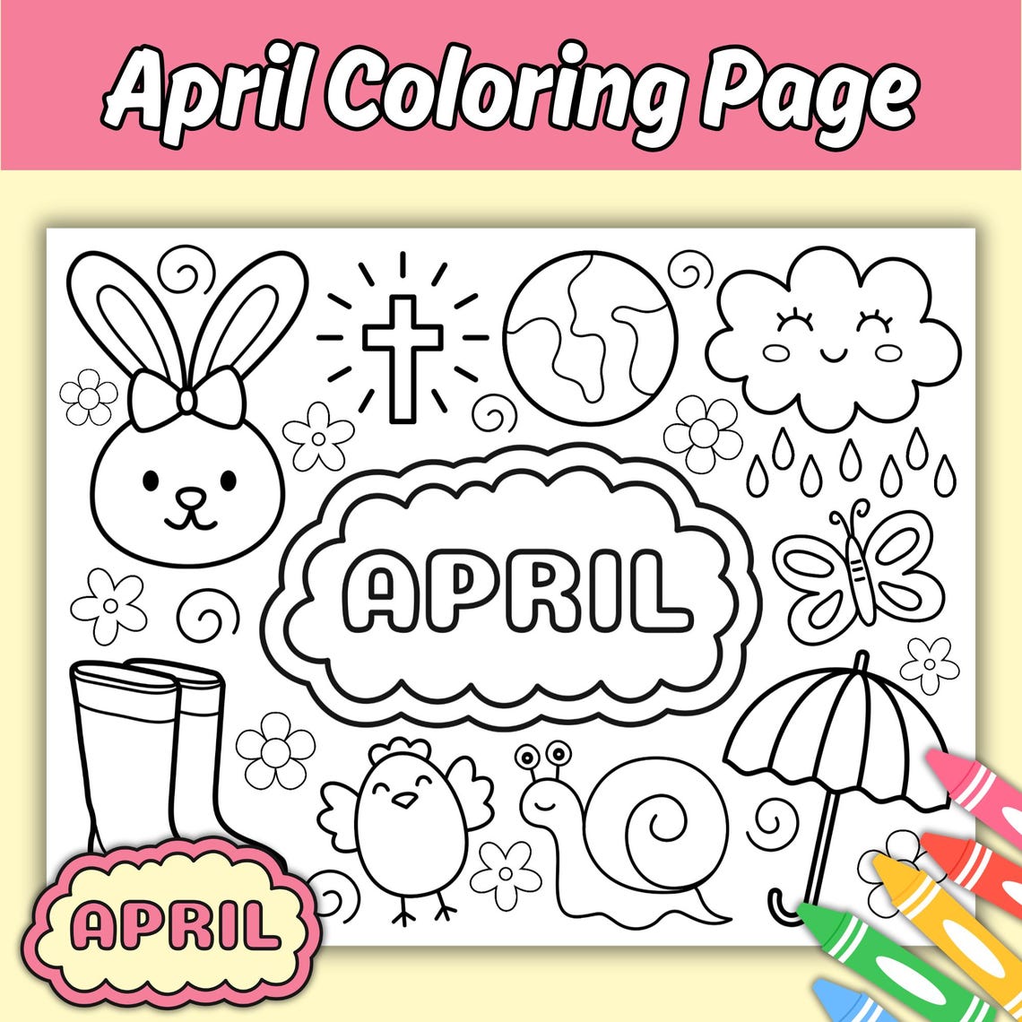 April Coloring Page for Kids, the Month of April Coloring Placemat ...