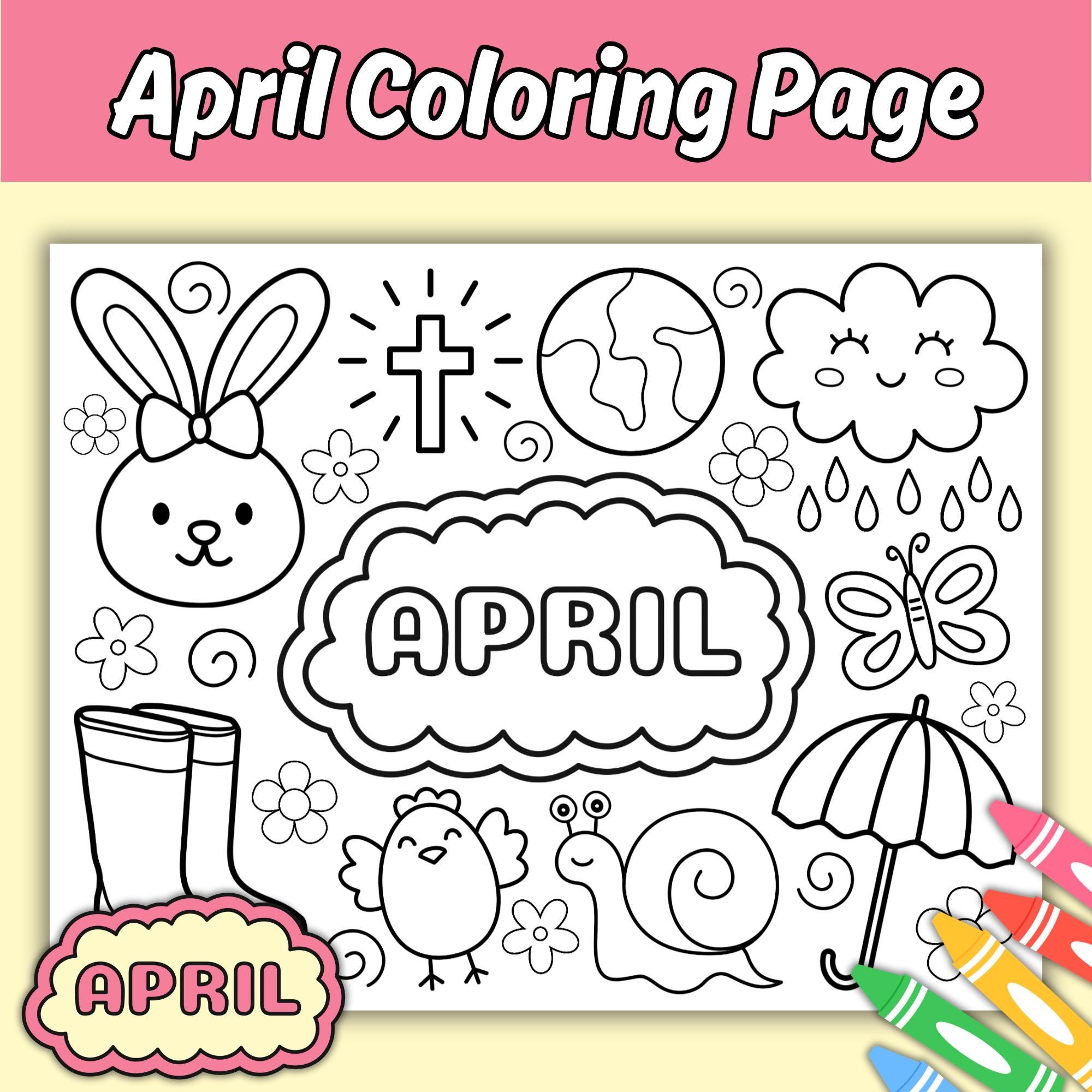 April Coloring Page for Kids, the Month of April Coloring Placemat ...