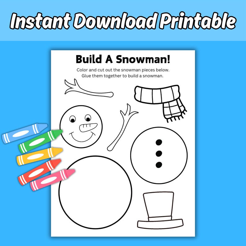 Build A Snowman Printable Winter Activity for Kids, Snowman Color, Cut ...