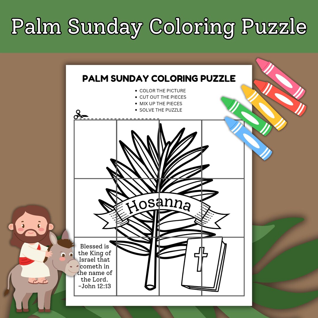 Palm Sunday Coloring Puzzle Craft for Kids Sunday School Bible Lesson ...