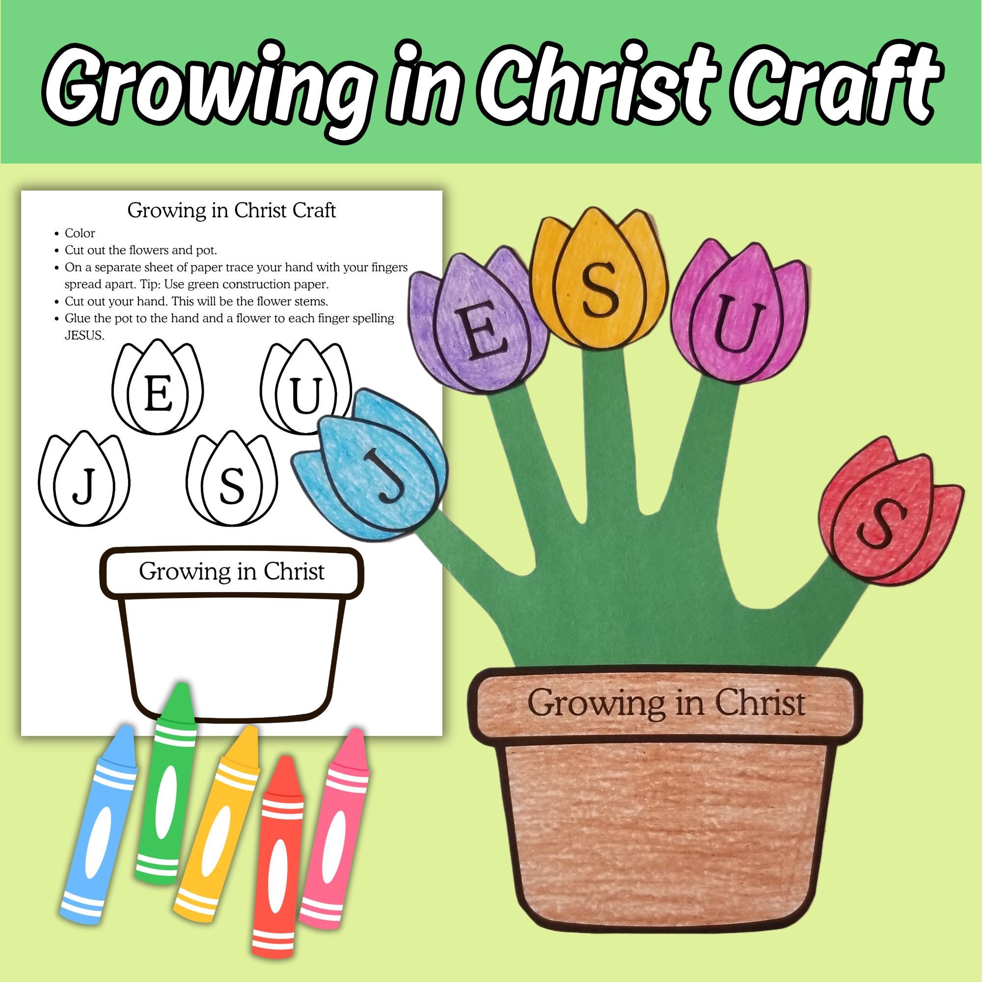 Growing in Christ Jesus Flower Craft Printable Activity for Kids Sunday ...