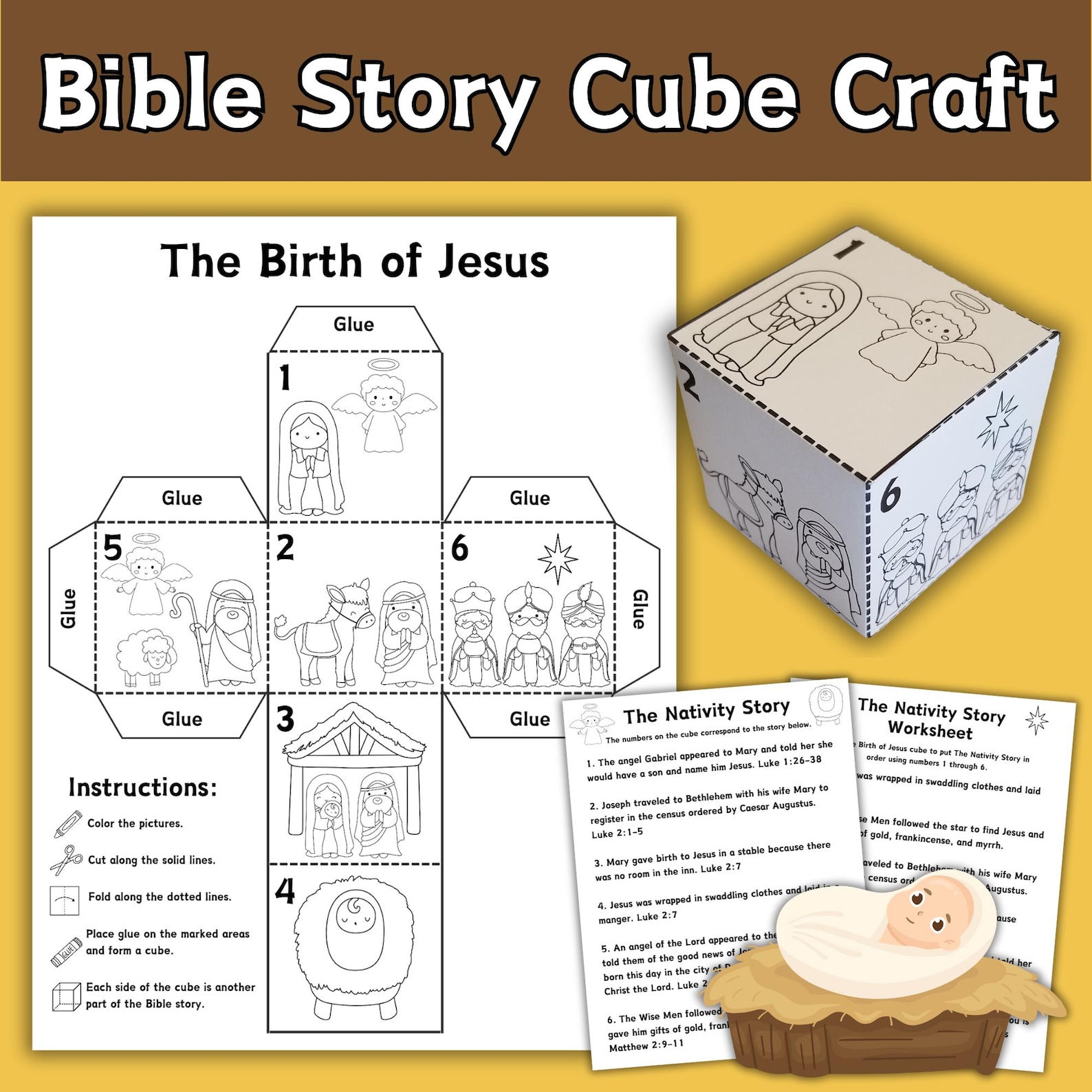 The Birth of Jesus Cube Craft Sunday School Church Lesson for Kids ...