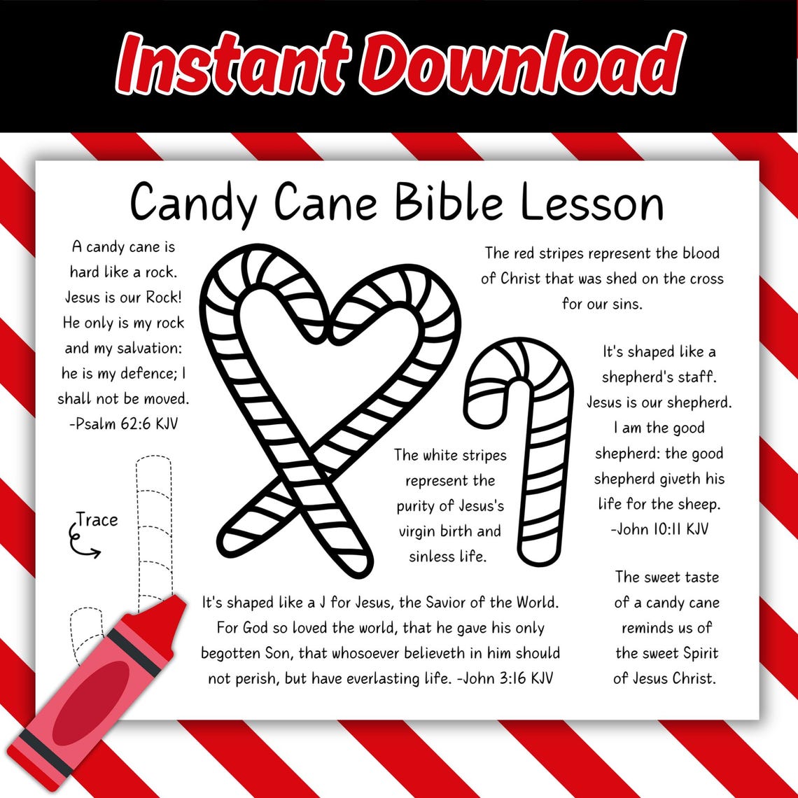 Candy Cane Bible Lesson Coloring Activity Worksheet for Kids, Jesus ...