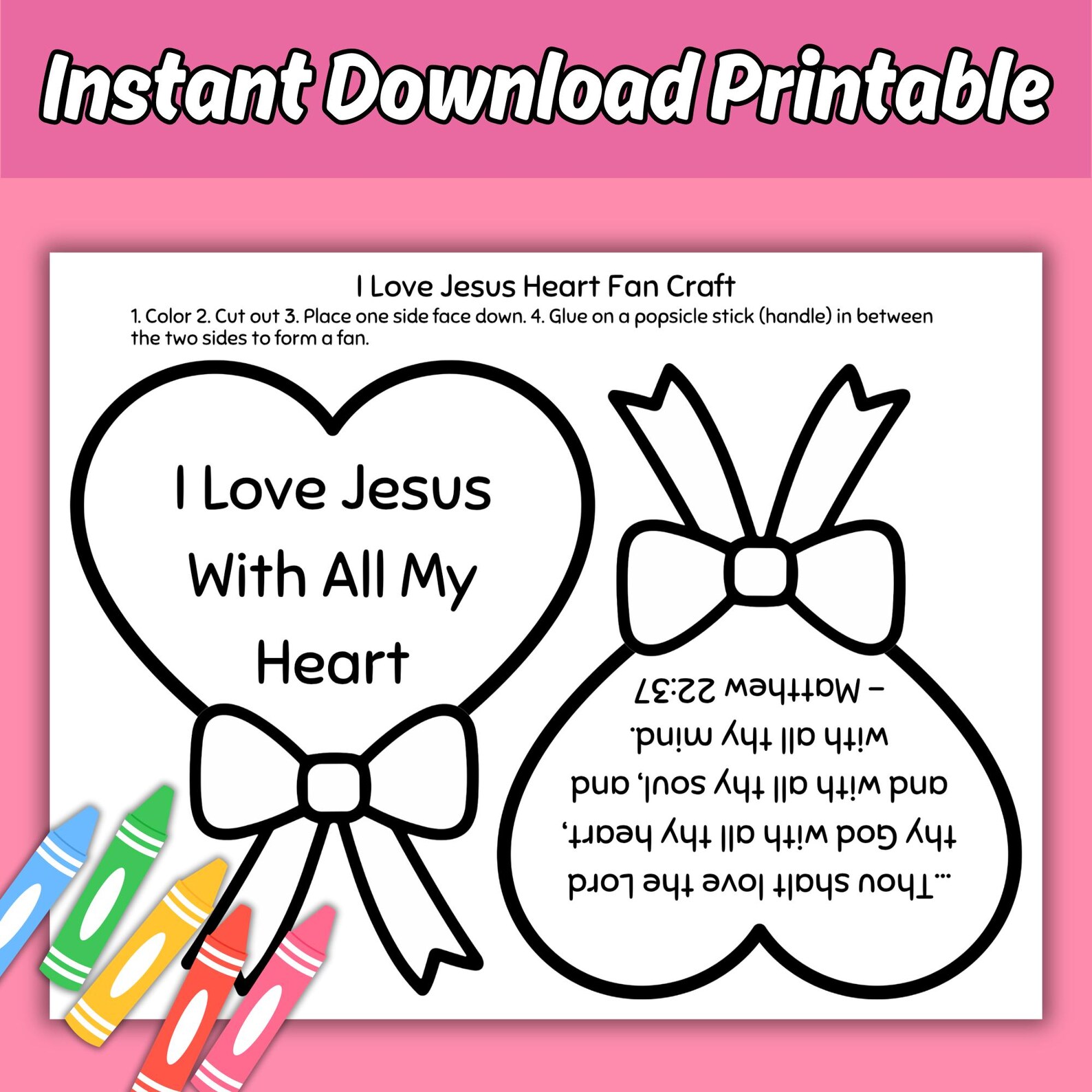 I Love Jesus Heart Fan Craft for Kids Sunday School Bible Lesson ...