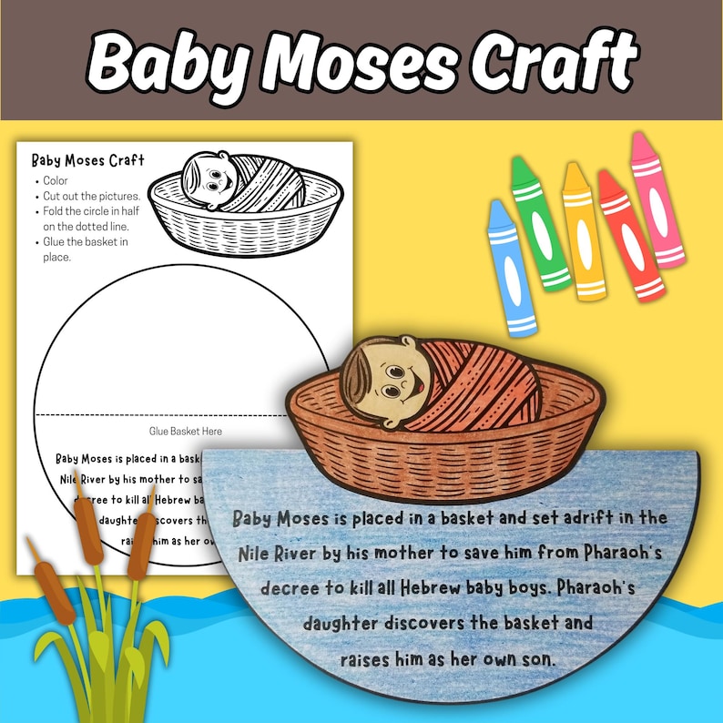 Baby Moses Printable Bible Story Craft for Kids Sunday School Lesson ...