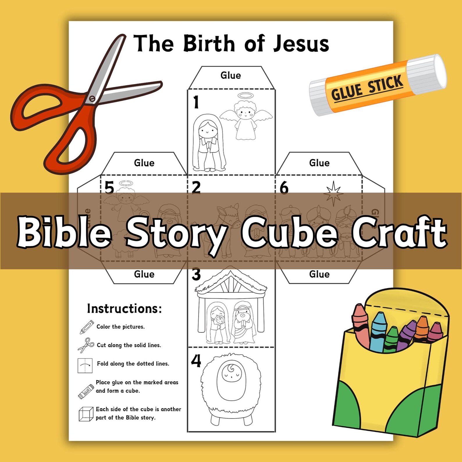 The Birth of Jesus Cube Craft Sunday School Church Lesson for Kids ...