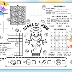 Names of Jesus Kids Activity Sheet, Bible Coloring Activity Page, Jesus ...