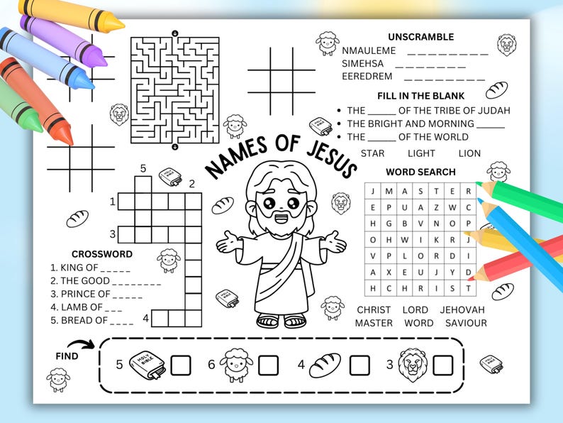 Names of Jesus Kids Activity Sheet, Bible Coloring Activity Page, Jesus ...