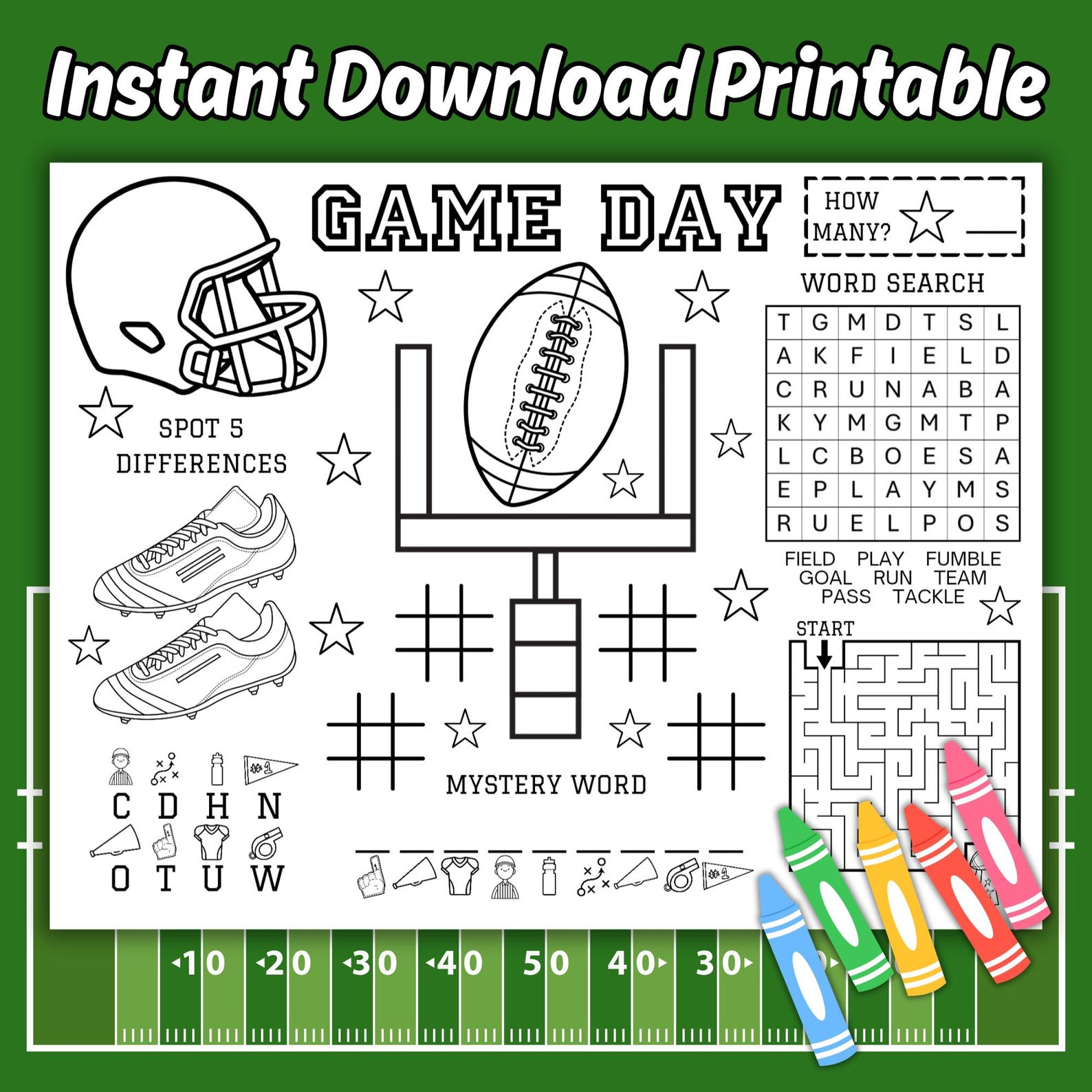 Football Game Day Kids Activity Sheet, Printable Football Themed ...