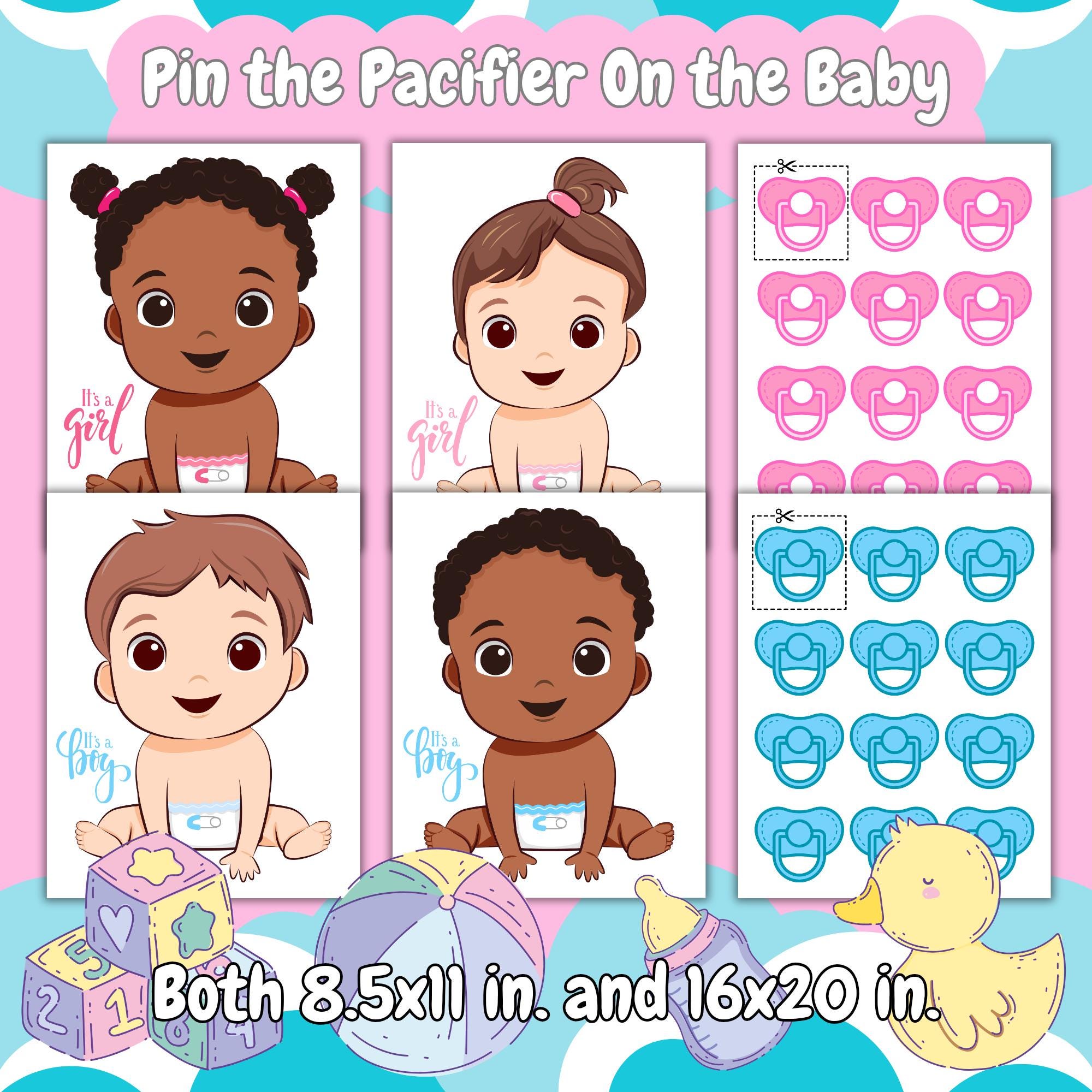Pin the Pacifier on the Baby Game, Baby Shower Game, Printable Baby ...