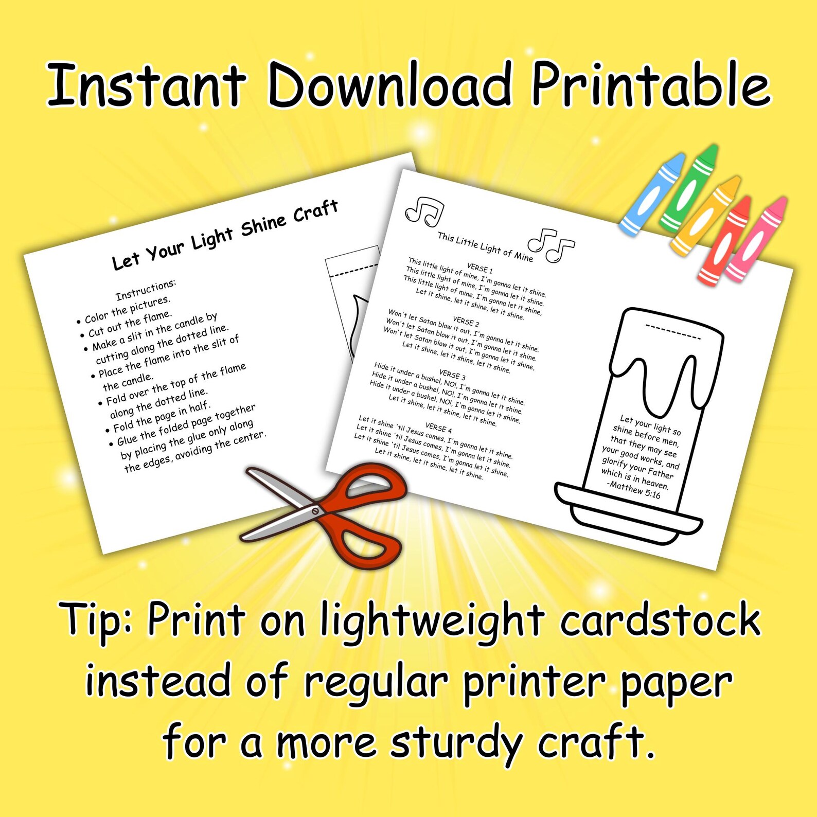 Let Your Light Shine Bible Craft Printable for Kids Bible Lesson, This ...
