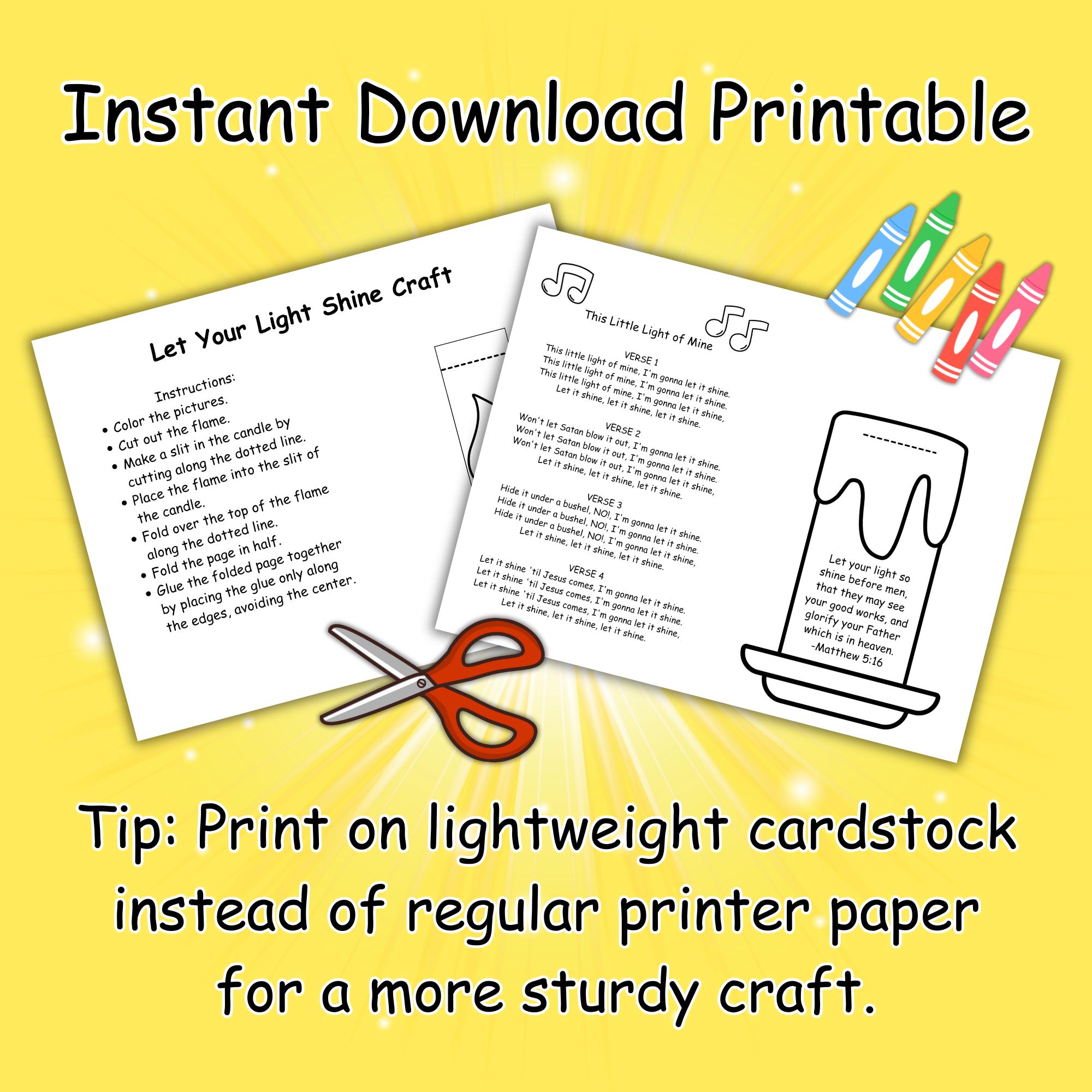 Let Your Light Shine Bible Craft Printable for Kids Bible Lesson, This ...