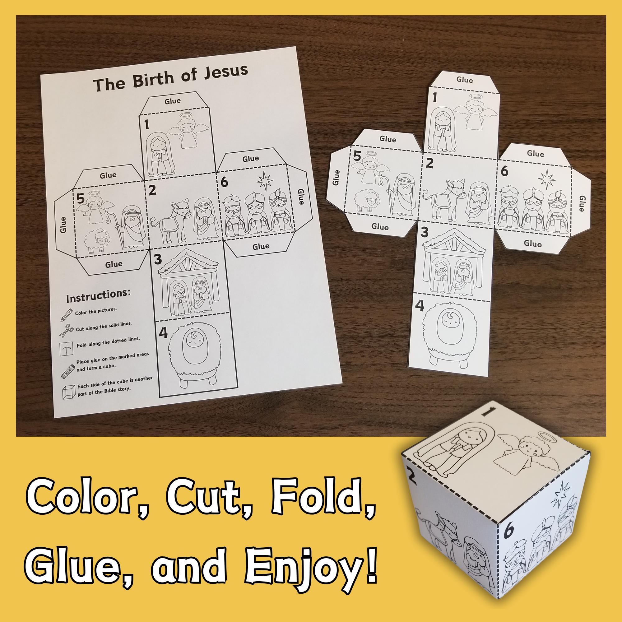 The Birth of Jesus Cube Craft Sunday School Church Lesson for Kids ...