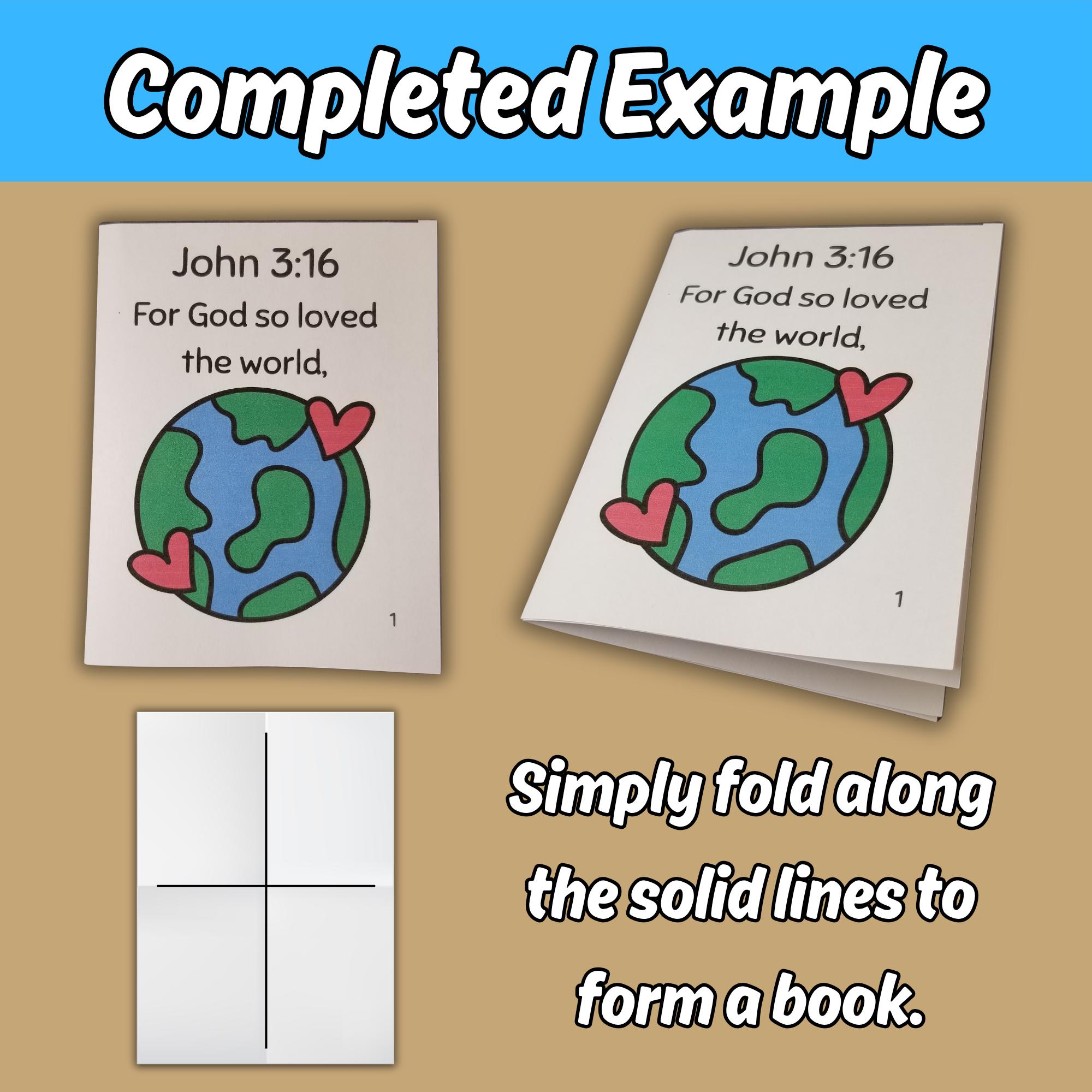 John 3:16 Folding Book Bible Craft, Kids Christian Sunday School Lesson ...