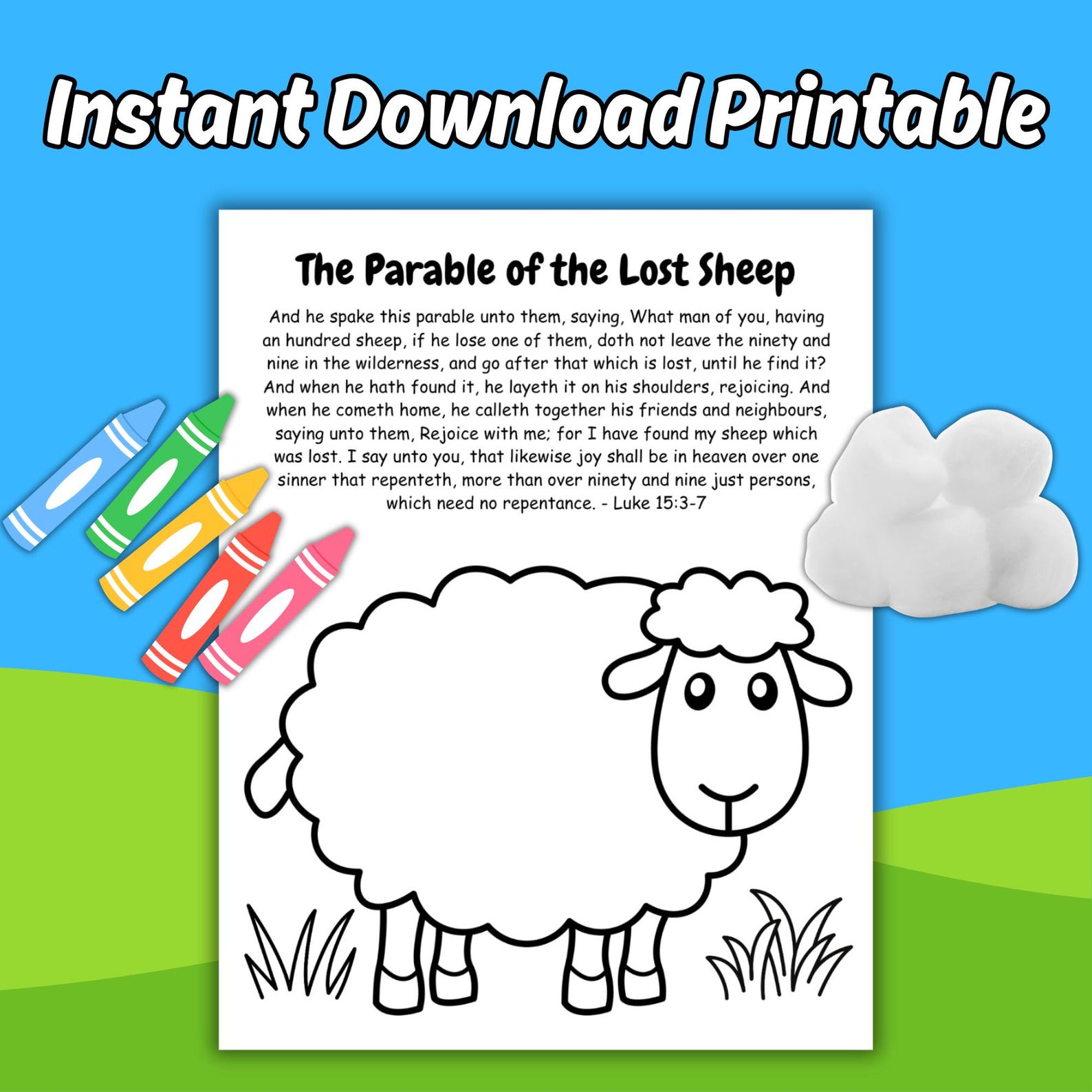 The Parable of the Lost Sheep Bible Story Cotton Ball Craft Printable ...