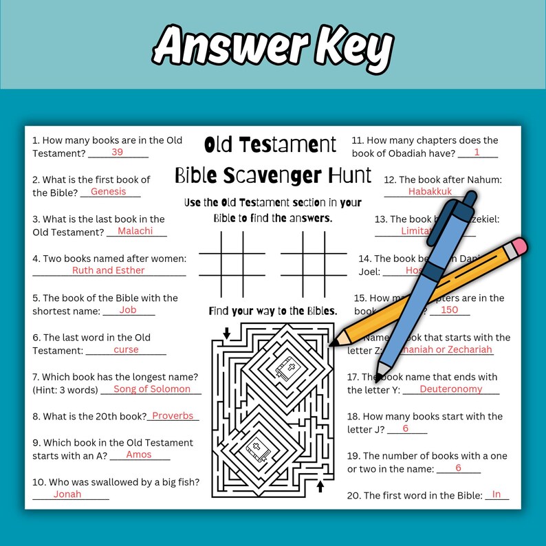 Old Testament Books of the Bible Scavenger Hunt Activity Sheet Placemat ...