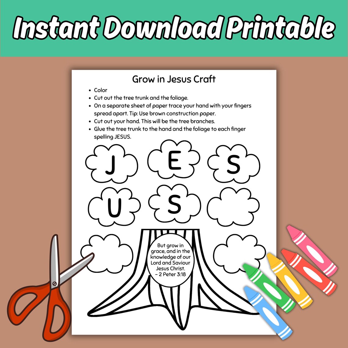 Grow in Jesus Tree Craft Printable Activity for Kids Sunday School ...