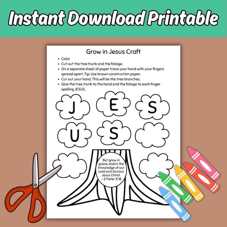 Grow in Jesus Tree Craft Printable Activity for Kids Sunday School ...