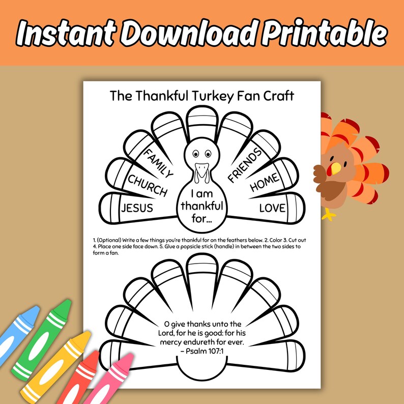 The Thankful Turkey Fan Craft for Kids Sunday School Bible Lesson ...