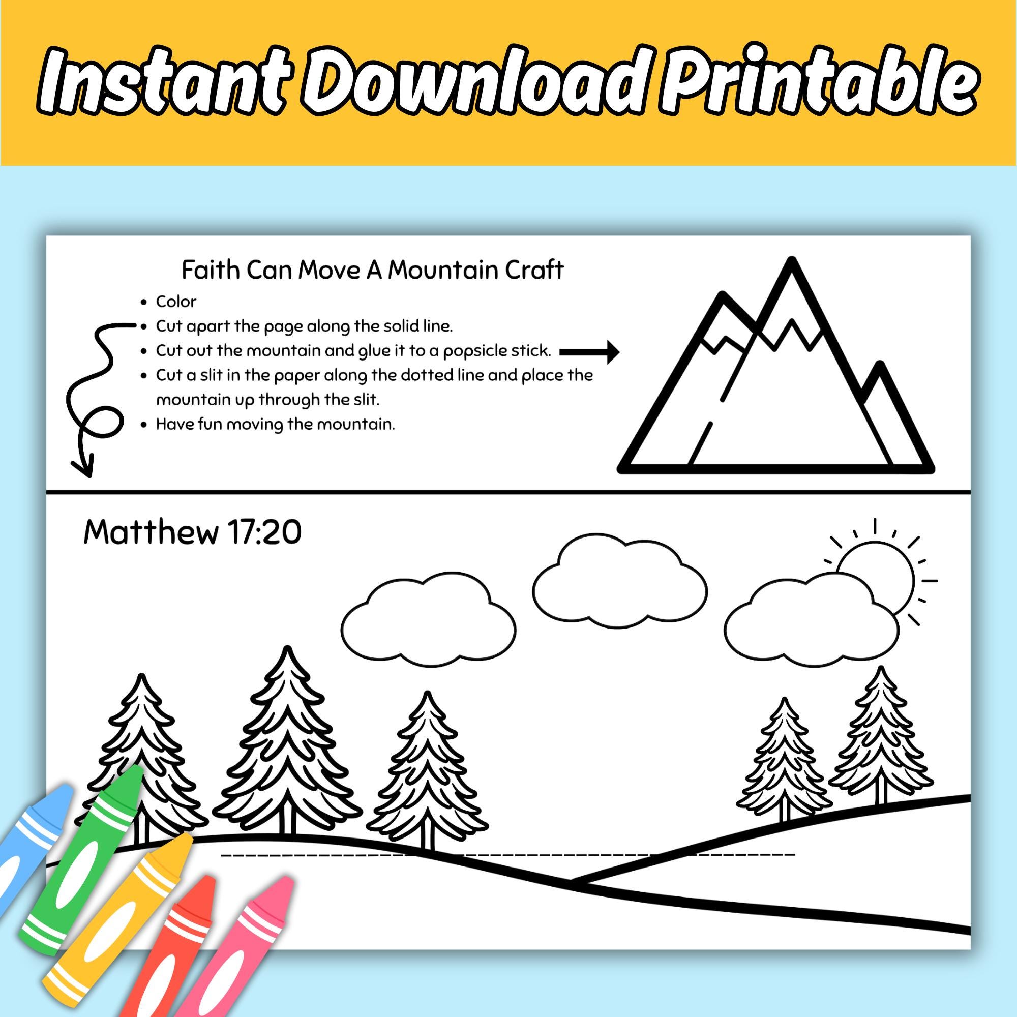 Faith Can Move A Mountain Craft Printable for Kids Sunday School Bible ...