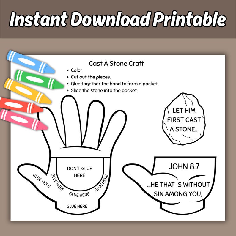Cast A Stone Bible Craft Printable for Kids, John 8:7 Forgiveness ...