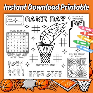 Basketball Game Day Kids Activity Sheet, Printable Basketball Themed ...