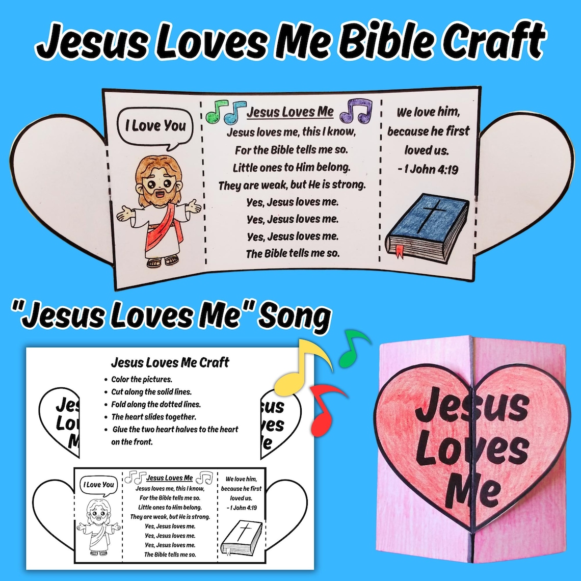 Jesus Loves Me Bible Craft Printable for Kids Bible Lesson, Jesus Loves ...